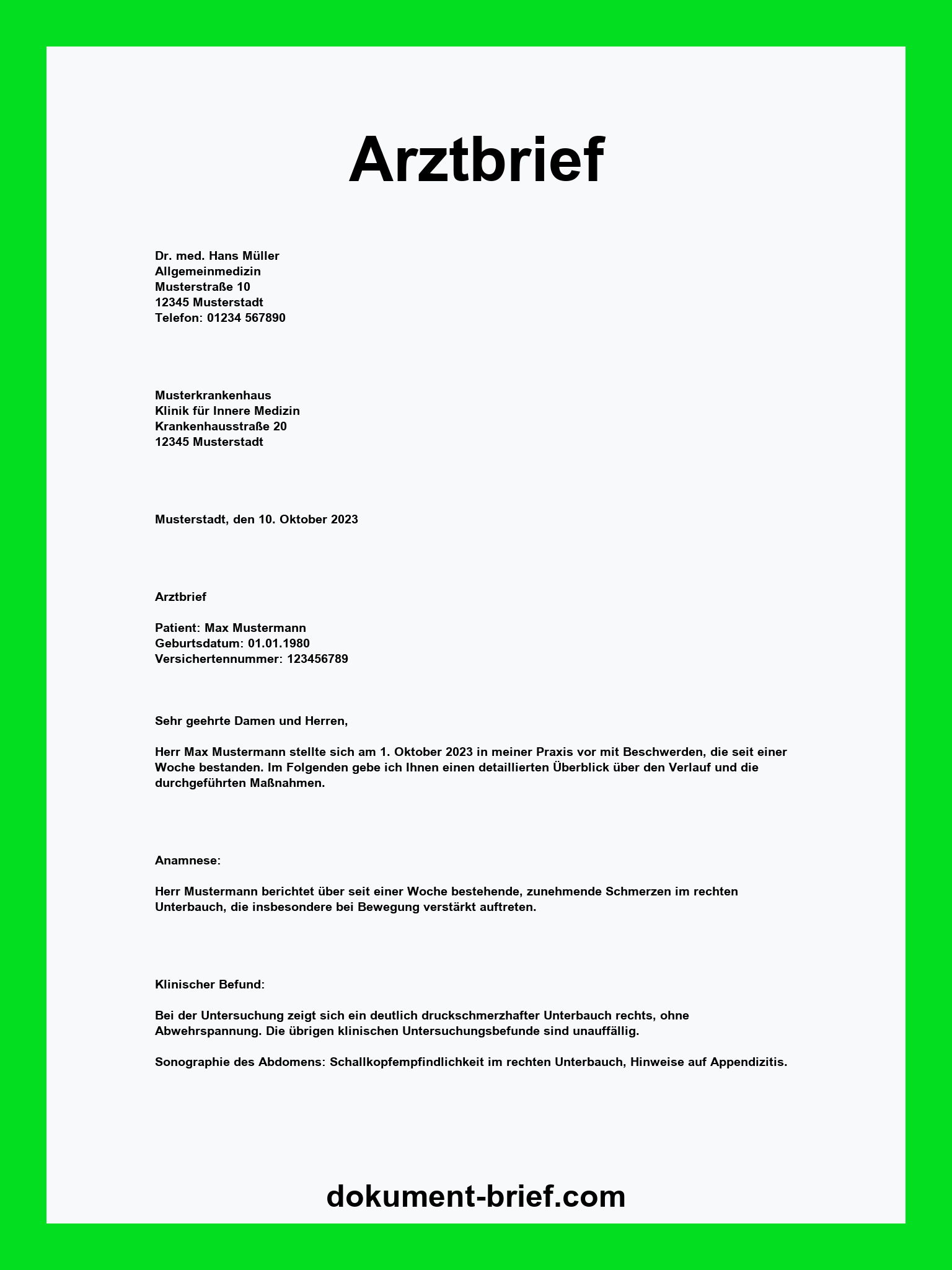 Arztbrief Vorlage WORD