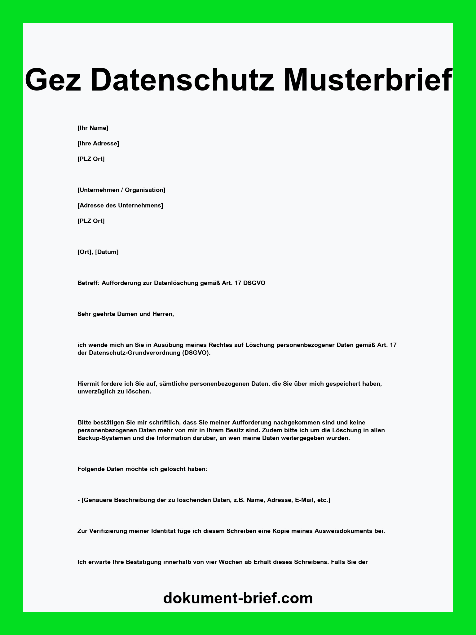 Musterbrief - Gez Datenschutz