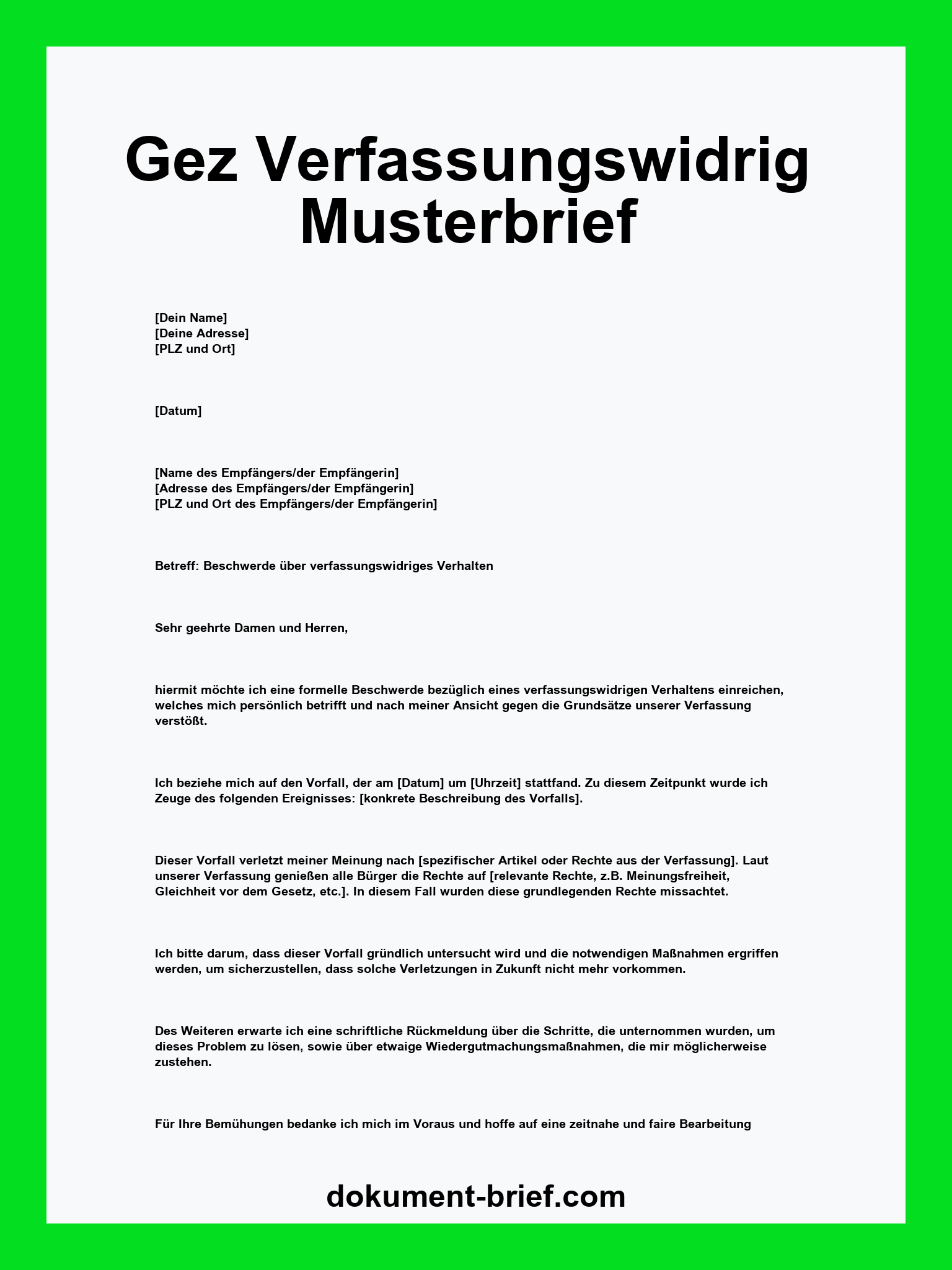 Musterbrief - Gez Verfassungswidrig