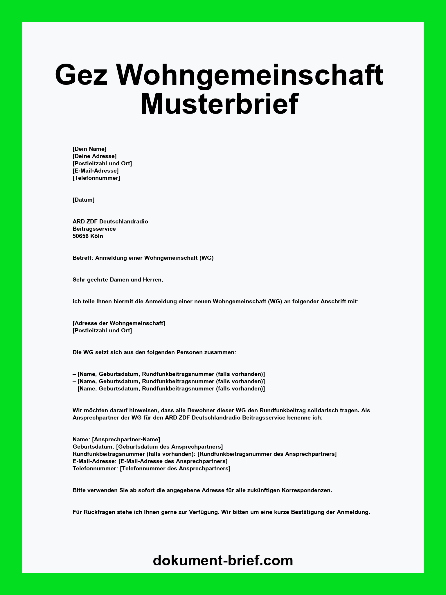 Musterbrief - Gez Wohngemeinschaft
