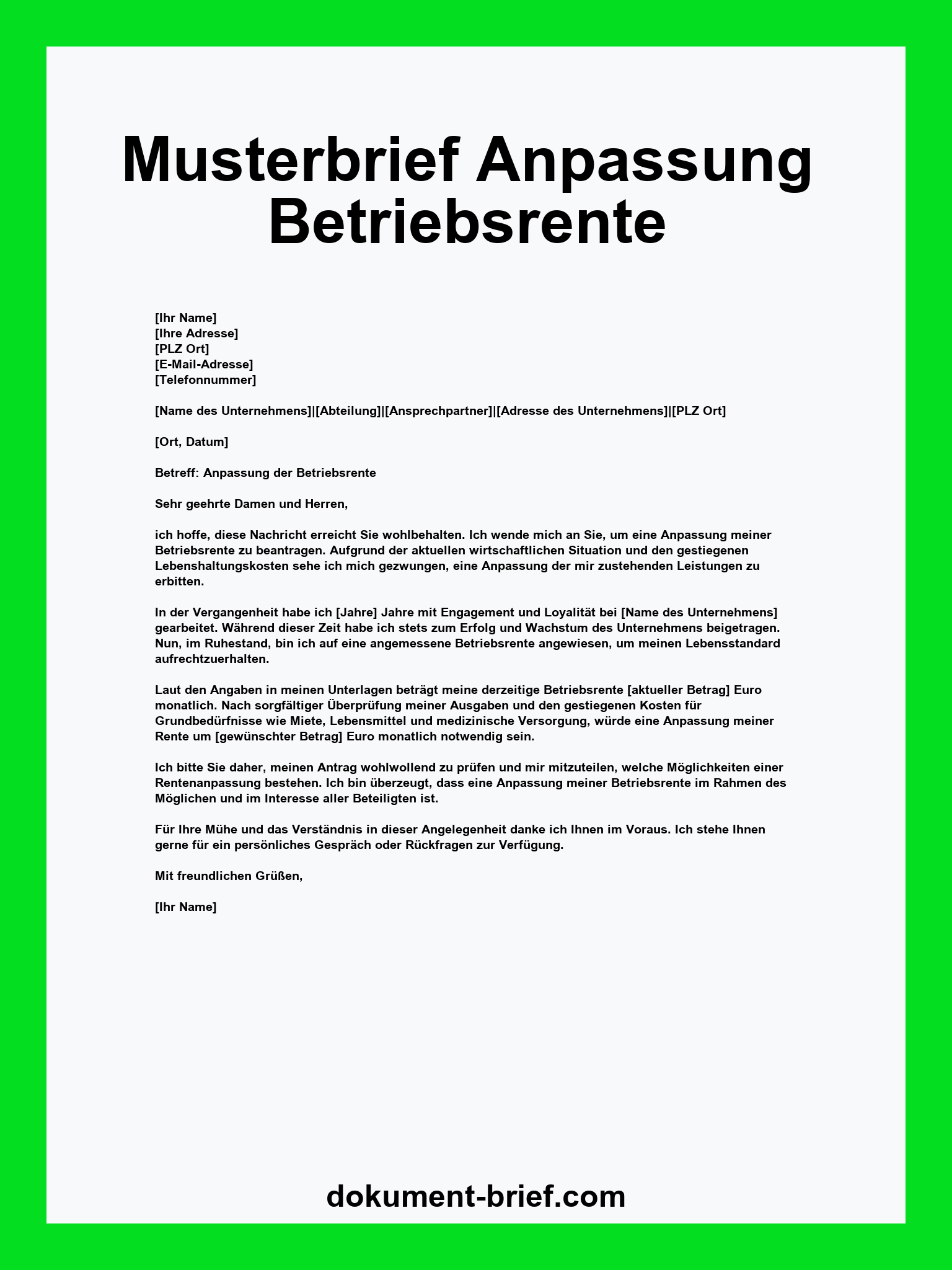 Musterbrief - Anpassung Betriebsrente
