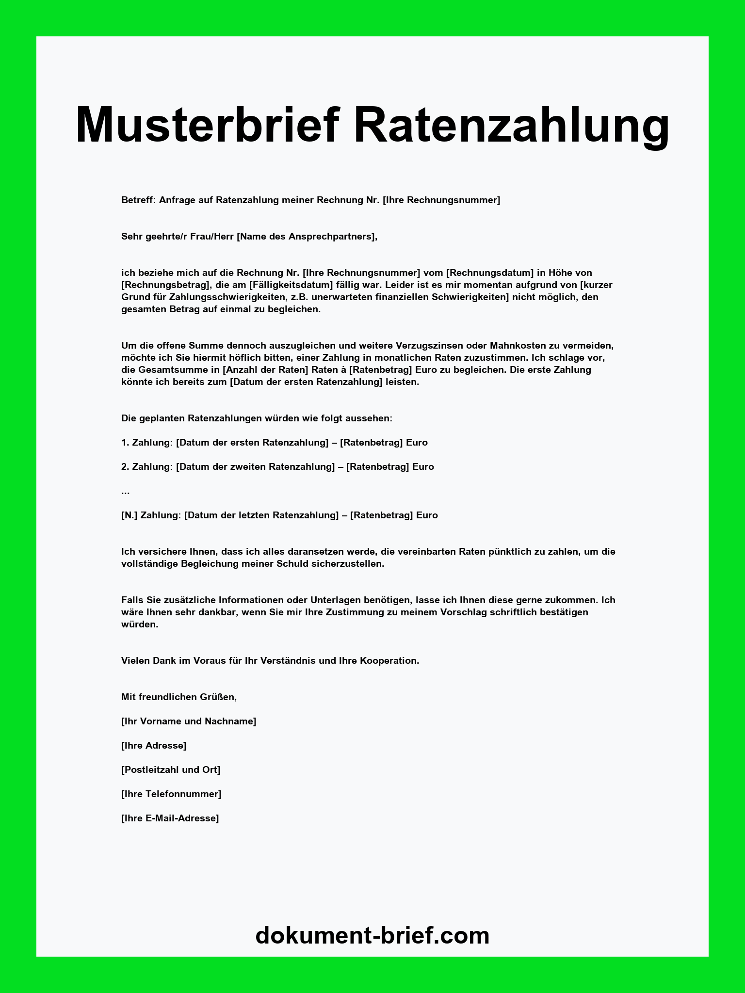Musterbrief - Ratenzahlung Kostenlos