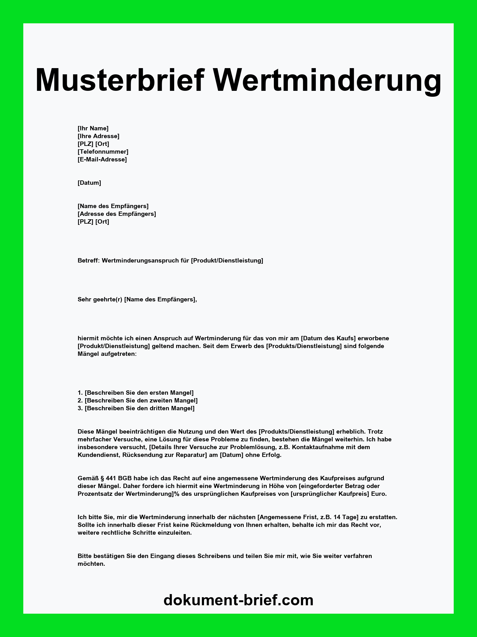 Musterbrief - Wertminderung Vorlage