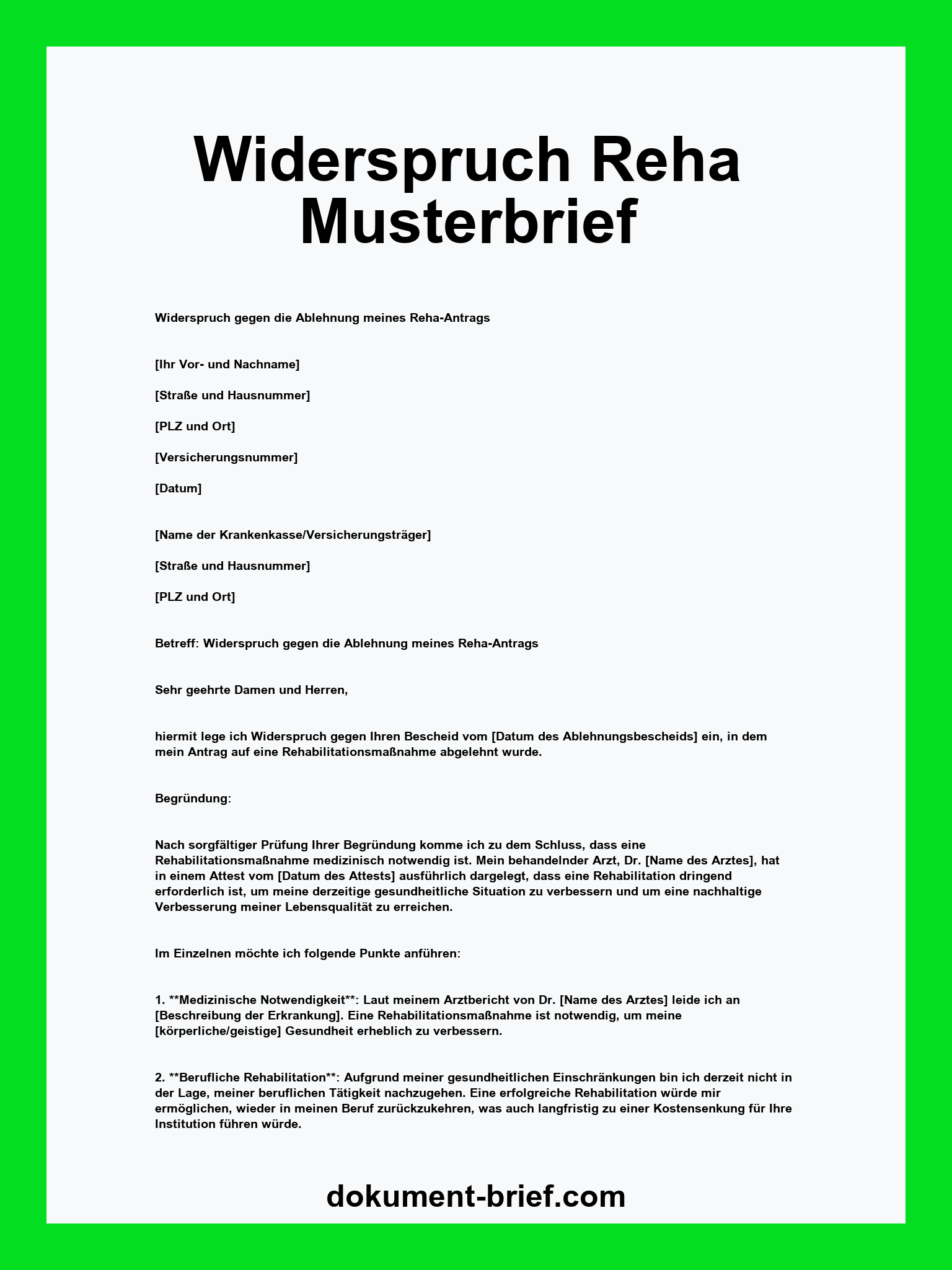 Musterbrief - Widerspruch Reha WORD