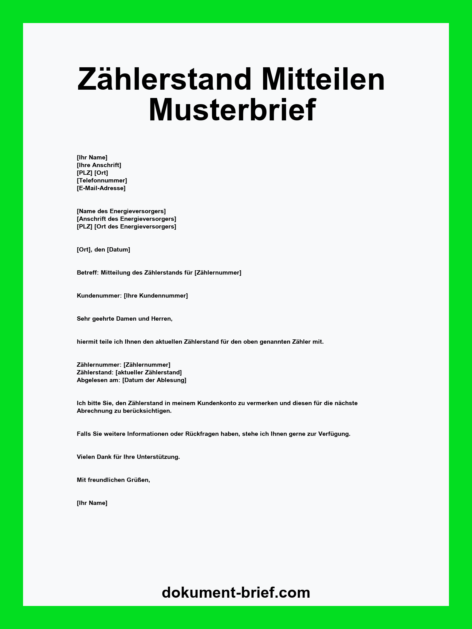 Musterbrief - Zählerstand Mitteilen